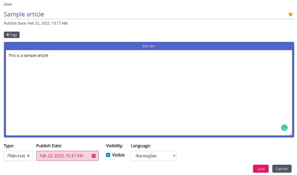 Creating and editing an article | Puzzel Help Centre